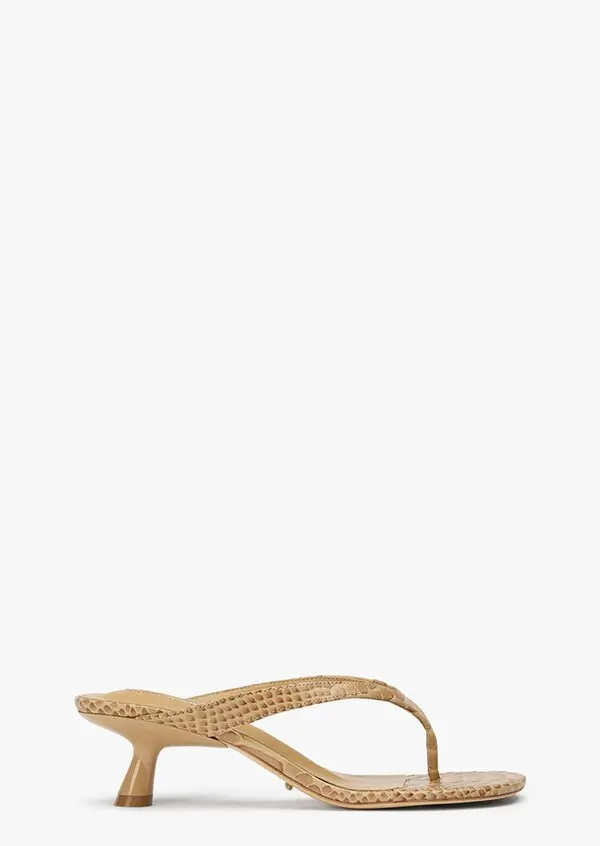 TONY BIANCO Krista Embossed Python Leather Kitten Heel Mules
