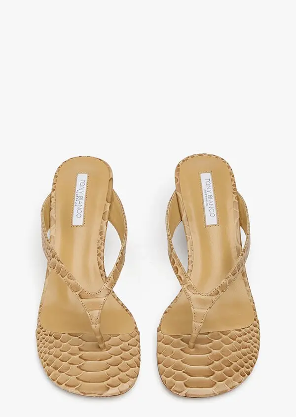 TONY BIANCO Krista Embossed Python Leather Kitten Heel Mules