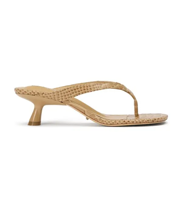 TONY BIANCO Krista Embossed Python Leather Kitten Heel Mules