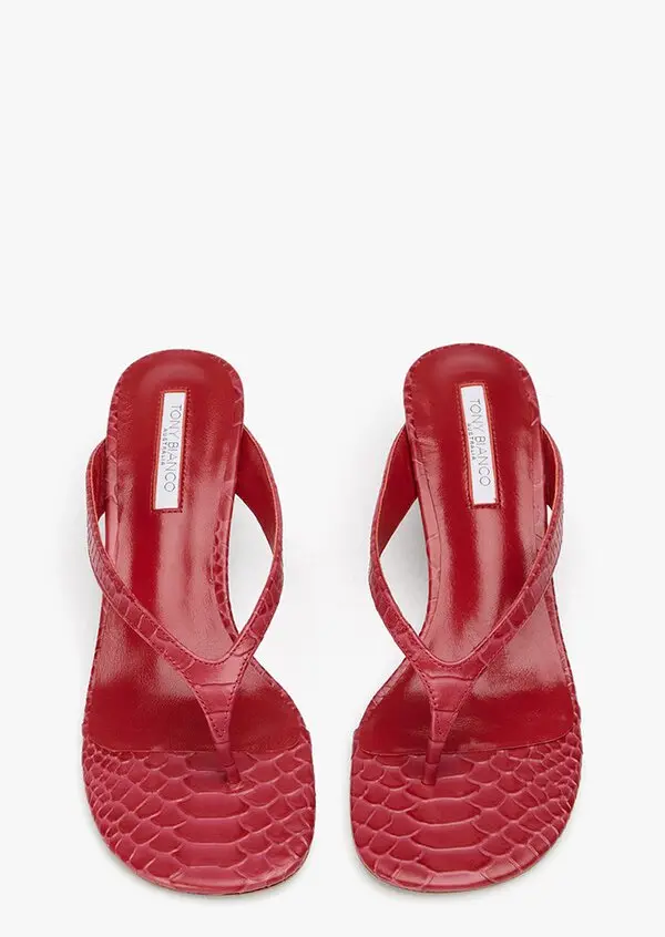 TONY BIANCO Krista Embossed Leather Thong Mules