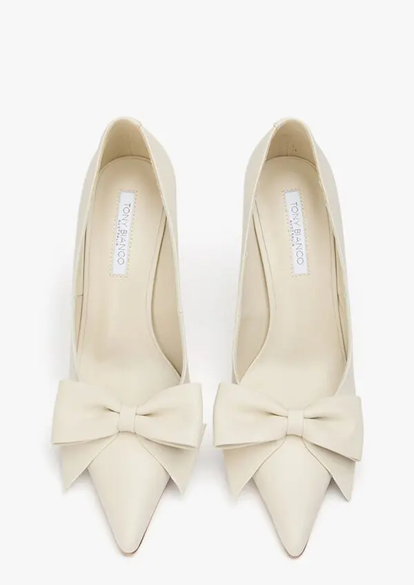 TONY BIANCO Nellie Stiletto Heel Pumps With Bow Detailing - Dove Nappa