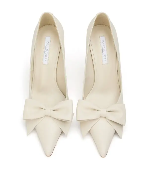 TONY BIANCO Nellie Stiletto Heel Pumps With Bow Detailing - Dove Nappa
