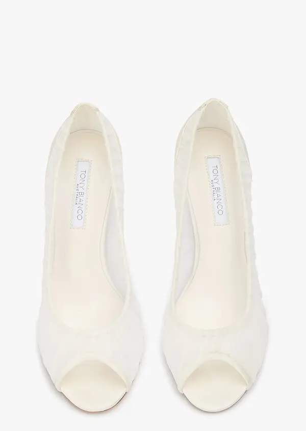 TONY BIANCO Silvia Ivory Peep-toe Stiletto Heels - Ivory Tulle