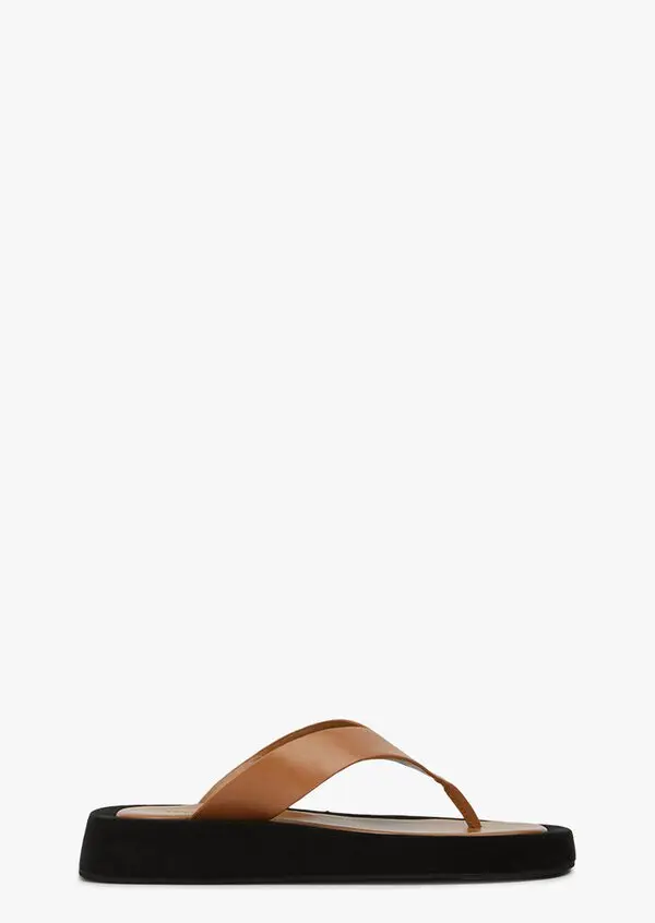 TONY BIANCO Ives Leather Platform Thong Sandals - Tan Como