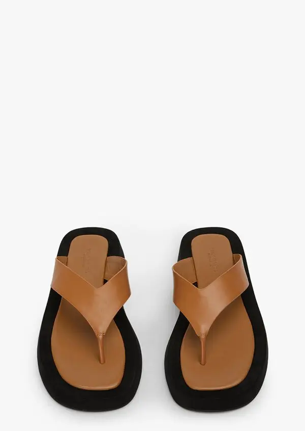 TONY BIANCO Ives Leather Platform Thong Sandals - Tan Como