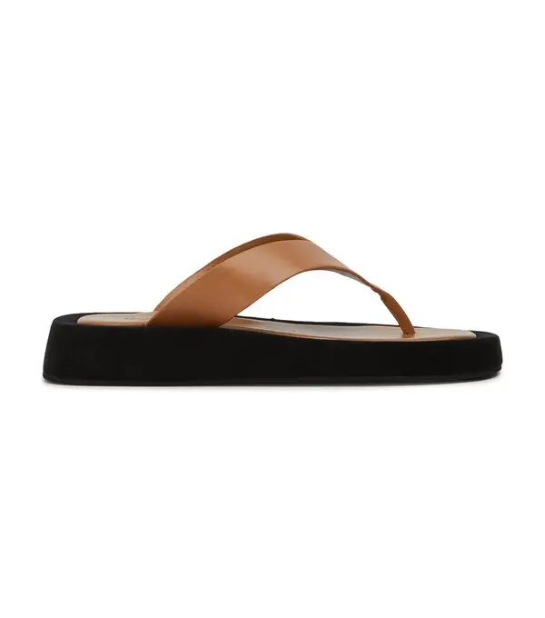 TONY BIANCO Ives Leather Platform Thong Sandals - Tan Como
