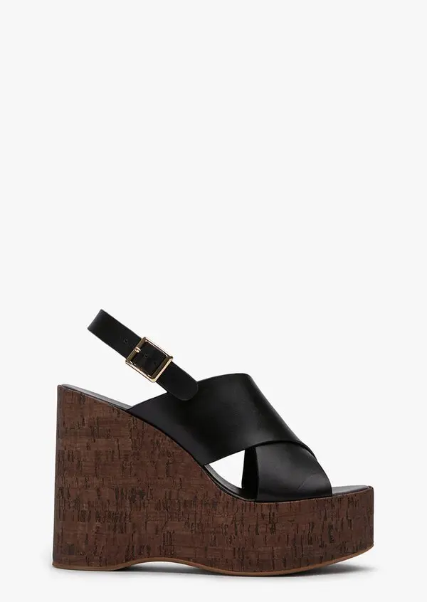 TONY BIANCO Vogue Wedge Sandals - Black Como