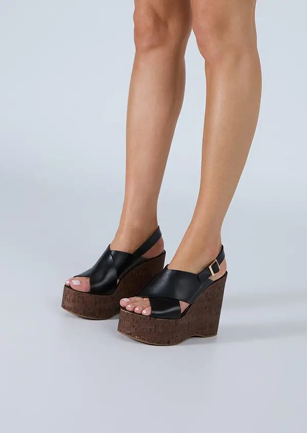 TONY BIANCO Vogue Wedge Sandals - Black Como