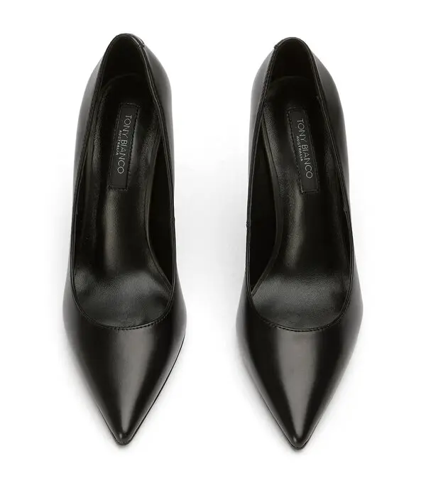 TONY BIANCO Anja Black Leather Stiletto Heel Pumps - Black Como