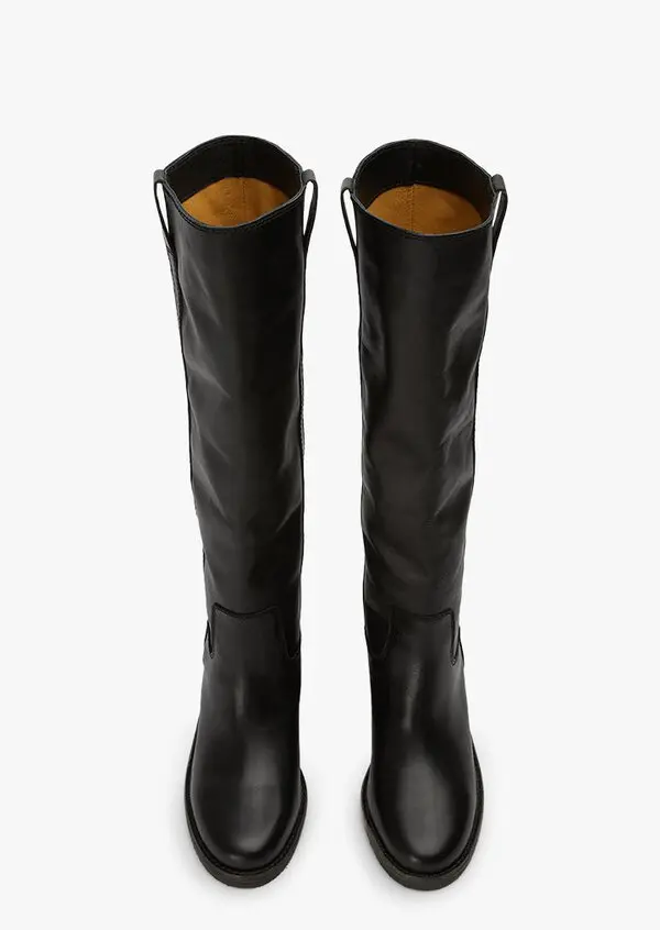 TONY BIANCO Apache Knee High Leather Boots With Oak Veneer Block Heel