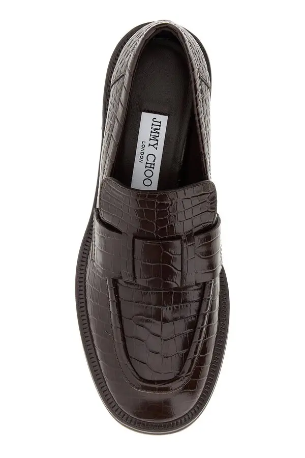 JIMMY CHOO Crocodile-effect Leather Block Heel Pumps