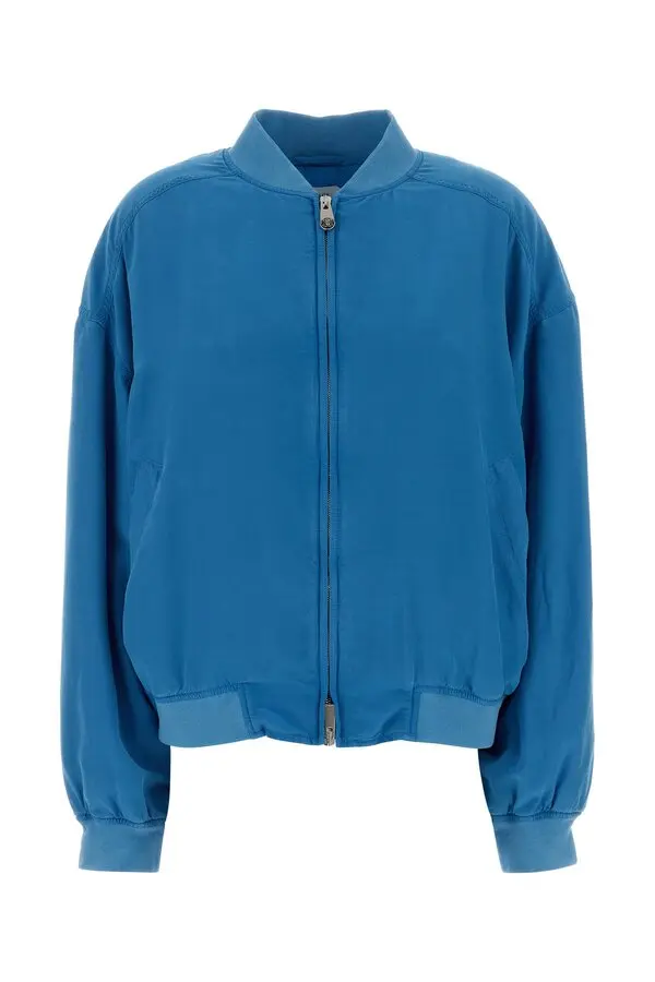 Versace Light Poplin Jacket With Tonal Embroidery - Blue