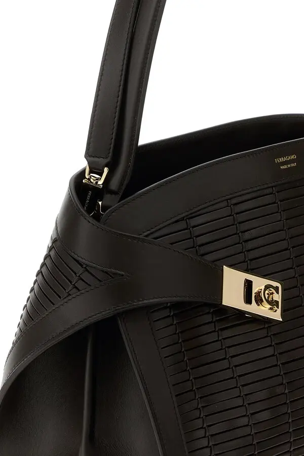 FERRAGAMO Woven Calf Leather Handbag With Gancini Detail