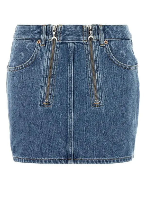 MARINE SERRE Denim Mini Skirt With Moon Print - Blue