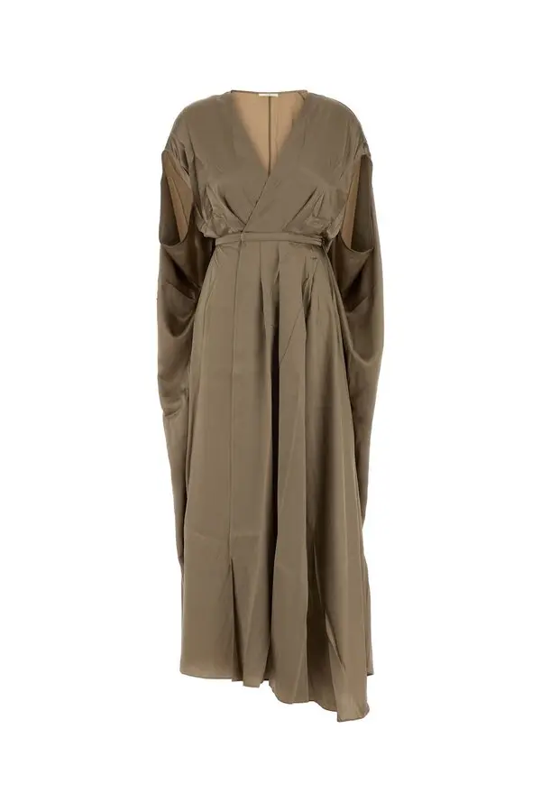 Co Cappuccino Silk Satin Dress With Peculiar Sleeves - Light Brown