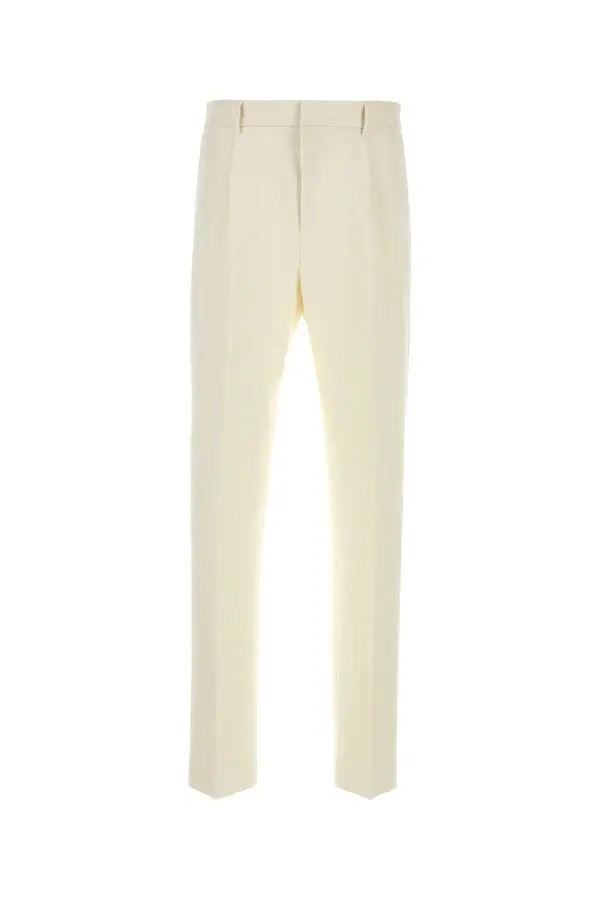FERRAGAMO Ivory Cotton Blend Pleated Pants