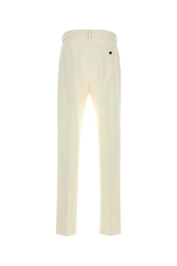 FERRAGAMO Ivory Cotton Blend Pleated Pants