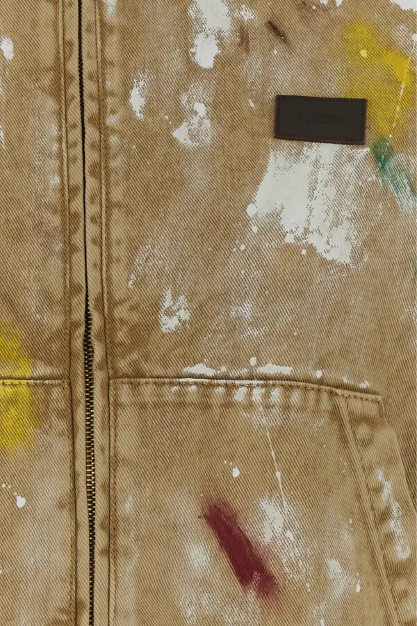 Moschino Camel Cotton Jacket With Leather Logo Patch And Corduroy Collar