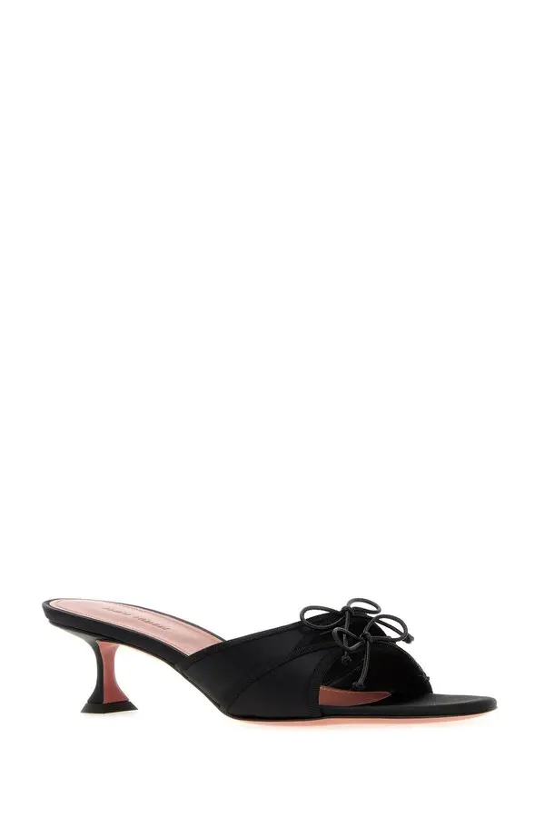 Amina Muaddi Satin Eleonora Mules - Black