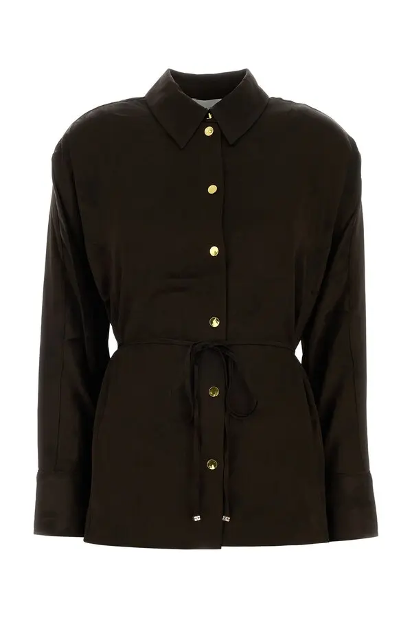 GANNI Satin Shirt With Tonal Embroidery And Belt