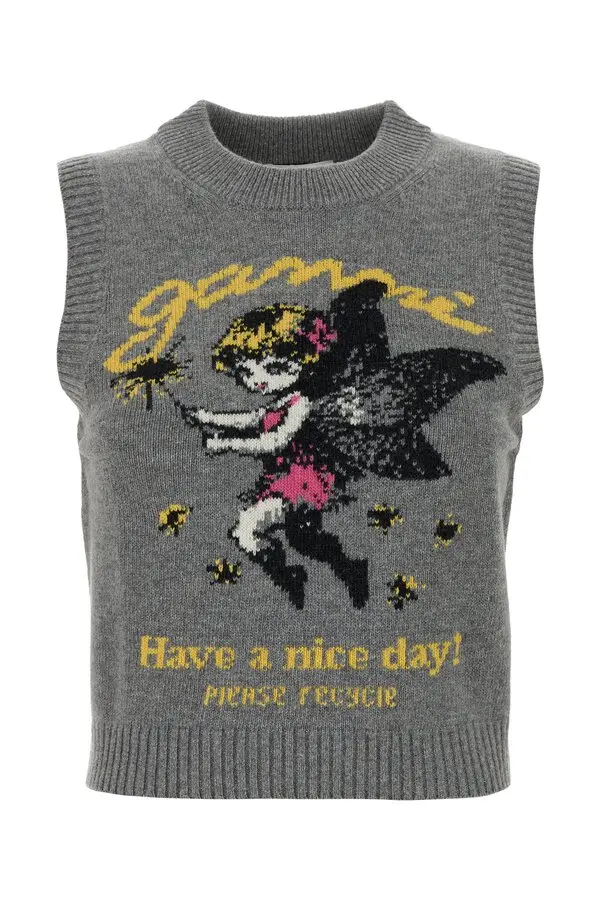 GANNI Embroidered Wool Blend Vest