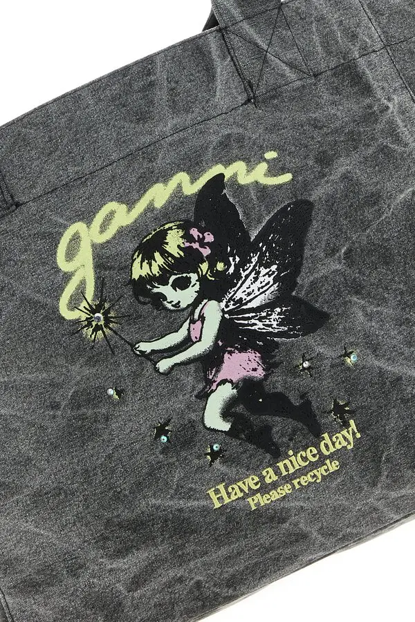 GANNI Canvas Shopping Bag With Fairy Print - Grey