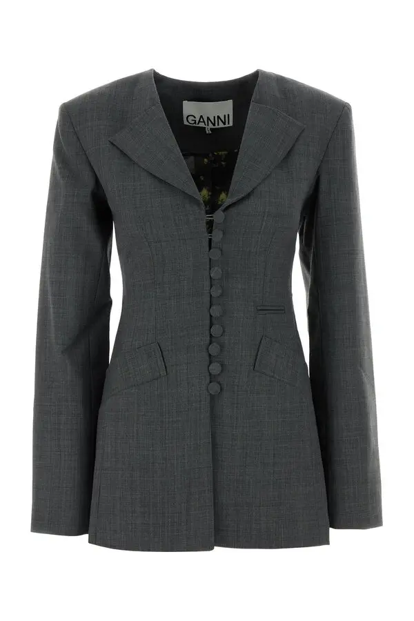 GANNI Wool Blend Twill Blazer