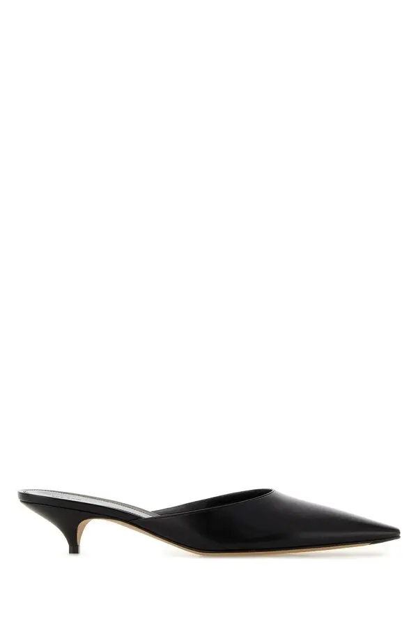 THE ROW Leather Lisa Mules With Stiletto Heel - Black