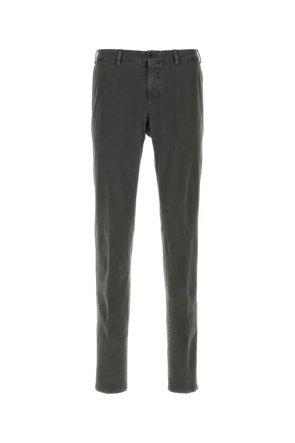 PT TORINO Stretch Cotton Pants With Logo Plate - Grey