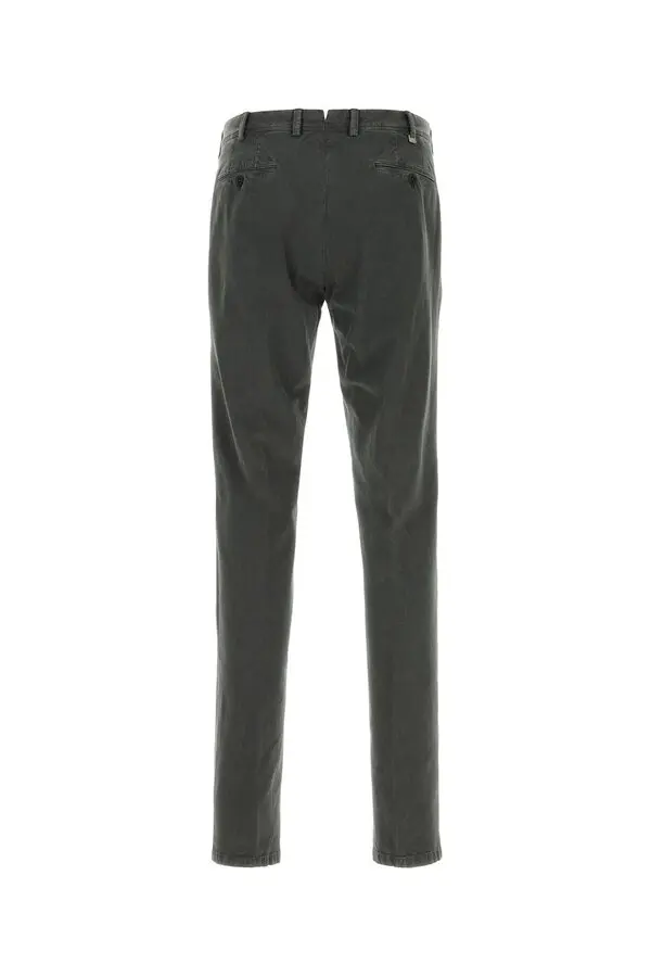 PT TORINO Stretch Cotton Pants With Logo Plate - Grey