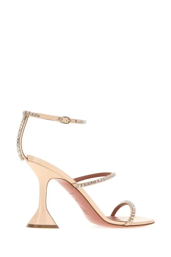 Amina Muaddi Gilda Rhinestone Leather Sandals - Pink