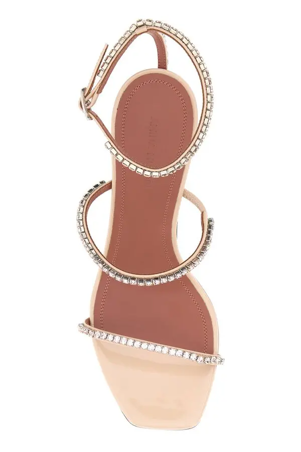 Amina Muaddi Gilda Rhinestone Leather Sandals - Pink