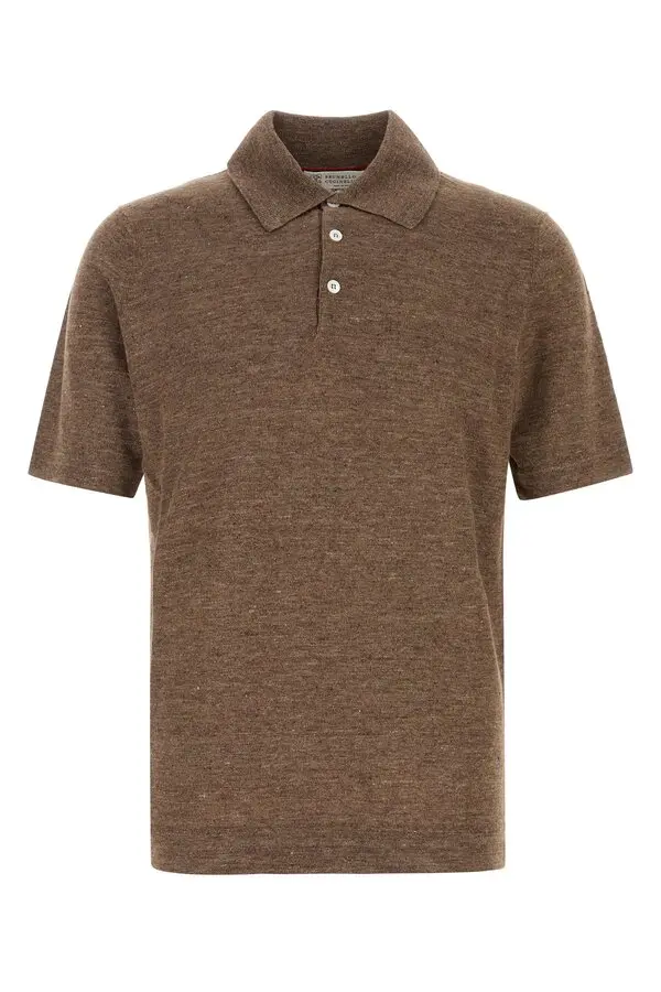 Brunello Cucinelli Melange Linen Blend Polo Shirt - Brown