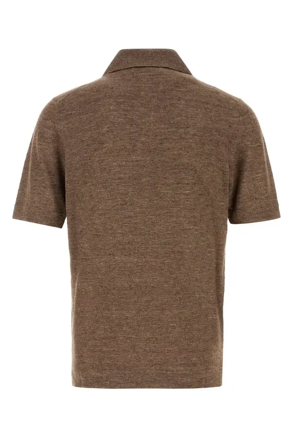 Brunello Cucinelli Melange Linen Blend Polo Shirt - Brown