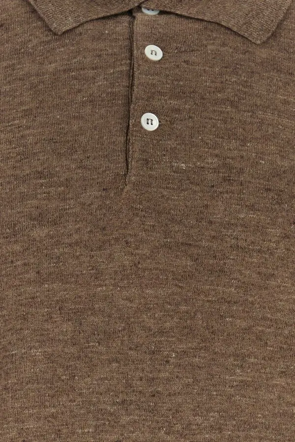 Brunello Cucinelli Melange Linen Blend Polo Shirt - Brown