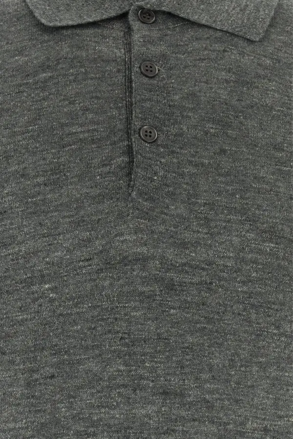 Brunello Cucinelli Melange Dark Linen Blend Polo Shirt - Grey