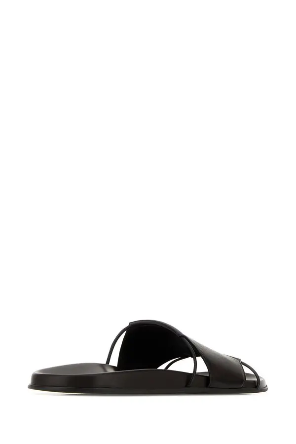 THE ROW Leather Vivienne Slippers - Black