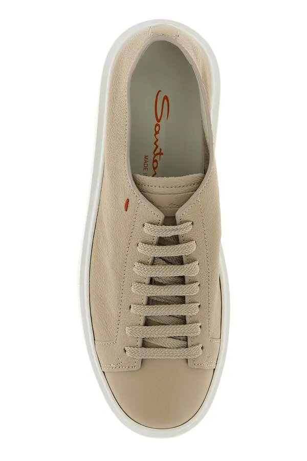 Santoni Pebble Leather Lace-up Sneakers - Light Brown