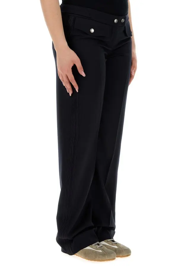 Alexander McQueen Navy Wool Trousers With Satin Side Bands