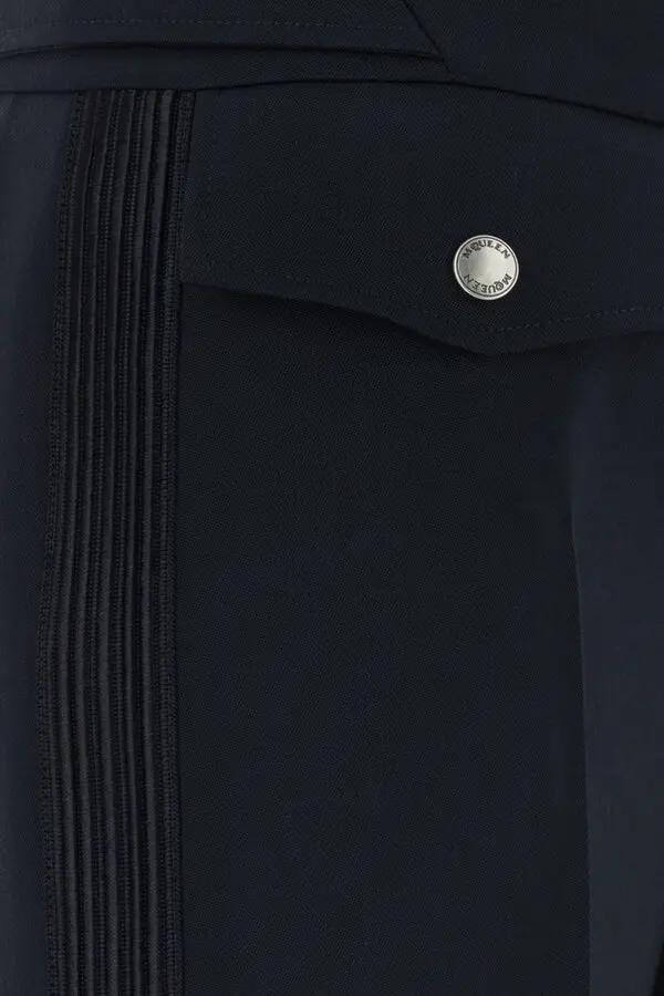 Alexander McQueen Navy Wool Trousers With Satin Side Bands