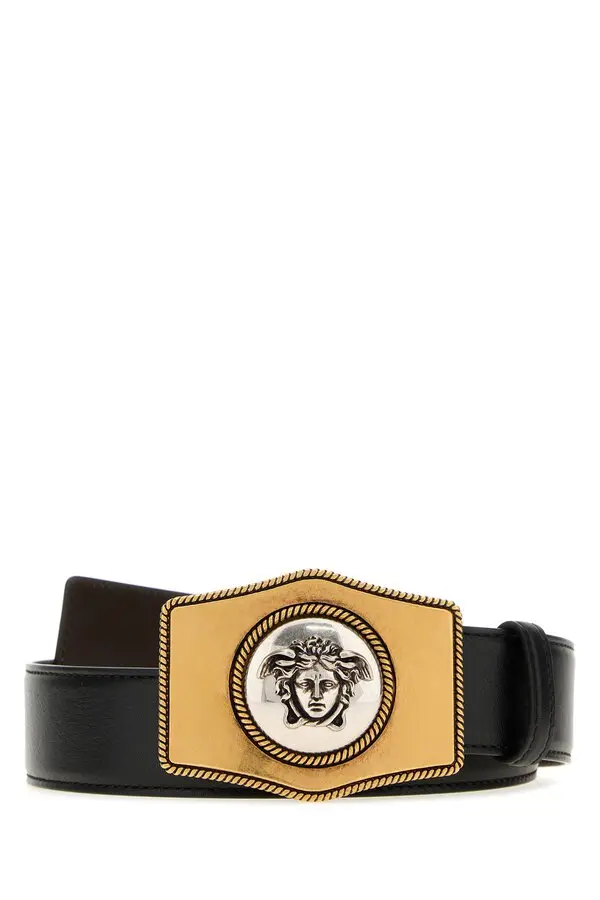 Versace Medusa Buckle Leather Belt - Black