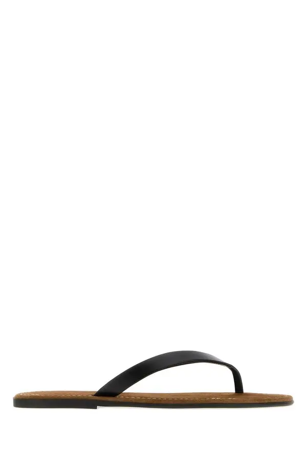 THE ROW Leather Thong Slippers - Black