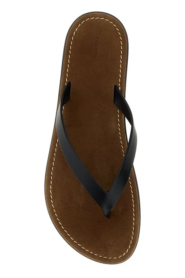 THE ROW Leather Thong Slippers - Black