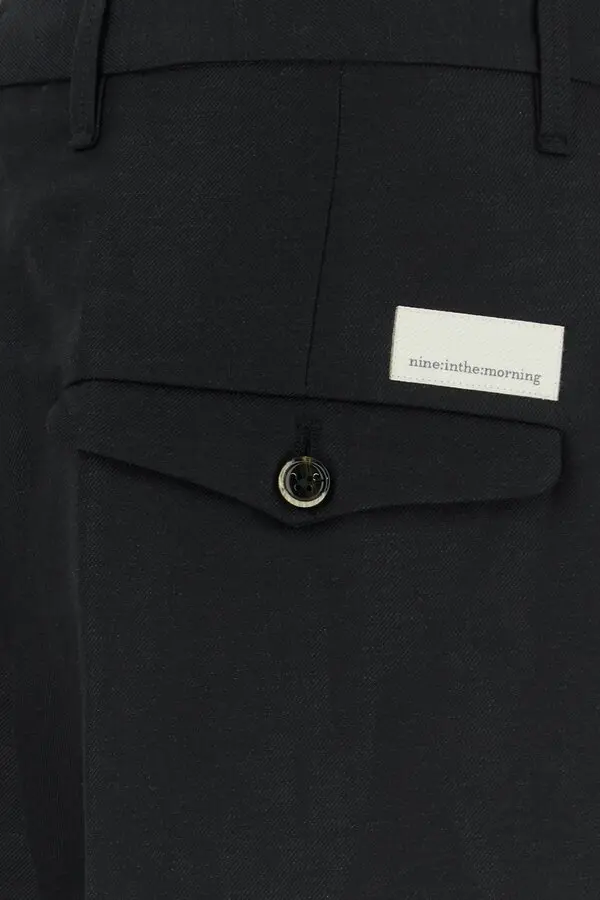 NINE:INTHE:MORNING Wool And Linen Twill Wide-leg Kai Pants - Black