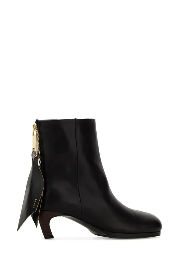 Sacai Leather Ankle Boots With Logo Detail