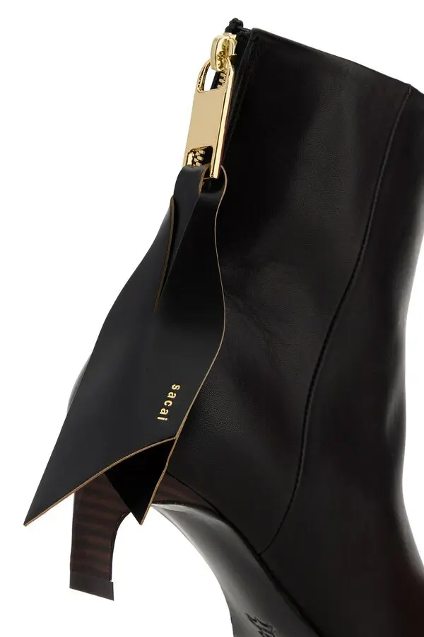 Sacai Leather Ankle Boots With Logo Detail