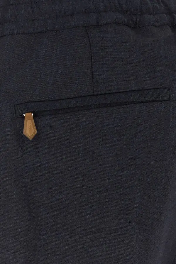 PT TORINO Dark Linen Pleated Trousers