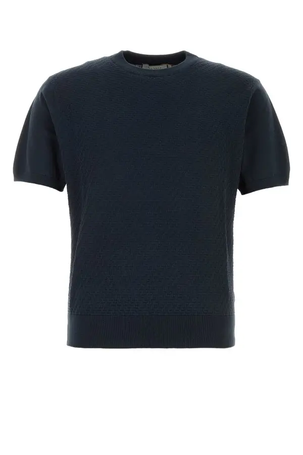 Canali Dark Cotton Blend Ribbed Crew Neck Sweater