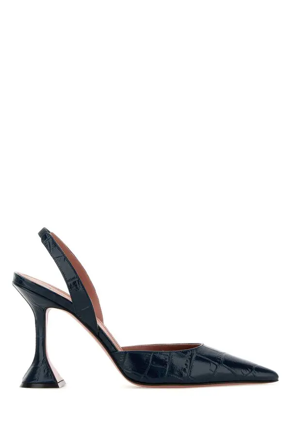 Amina Muaddi Crocodile Embossed Leather Slingback Pumps