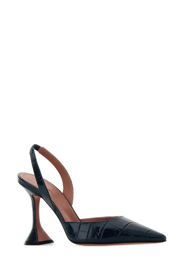 Amina Muaddi Crocodile Embossed Leather Slingback Pumps